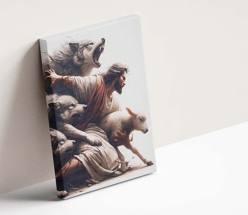 Jesus Protecting the Lamb Canvas or Poster, Jesus Saving the Lamb From ...