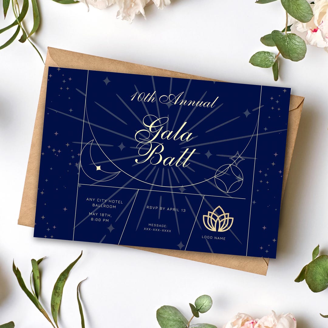 Elegant Blue and Gold Invitation - Chic Professional Corporate Editable ...