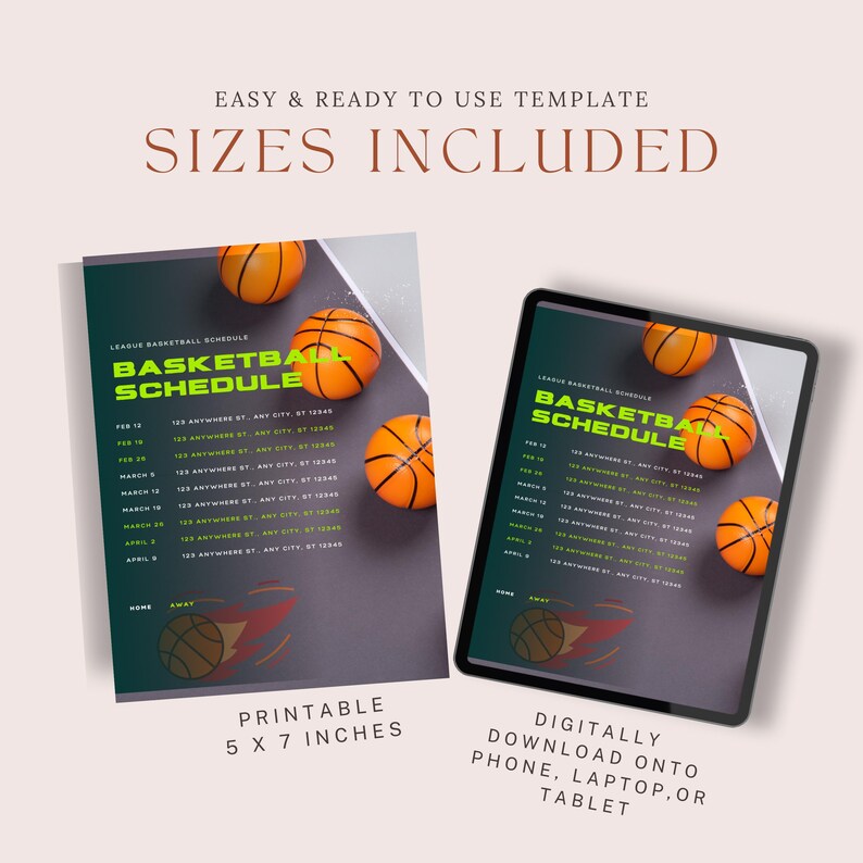 Editable Basketball Schedule Template - Simple Organized Editable ...