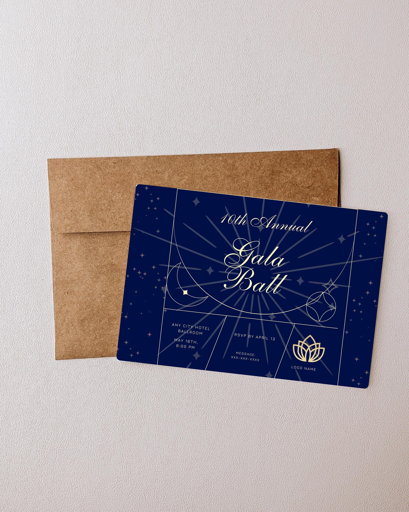 Elegant Blue and Gold Invitation - Chic Professional Corporate Editable ...