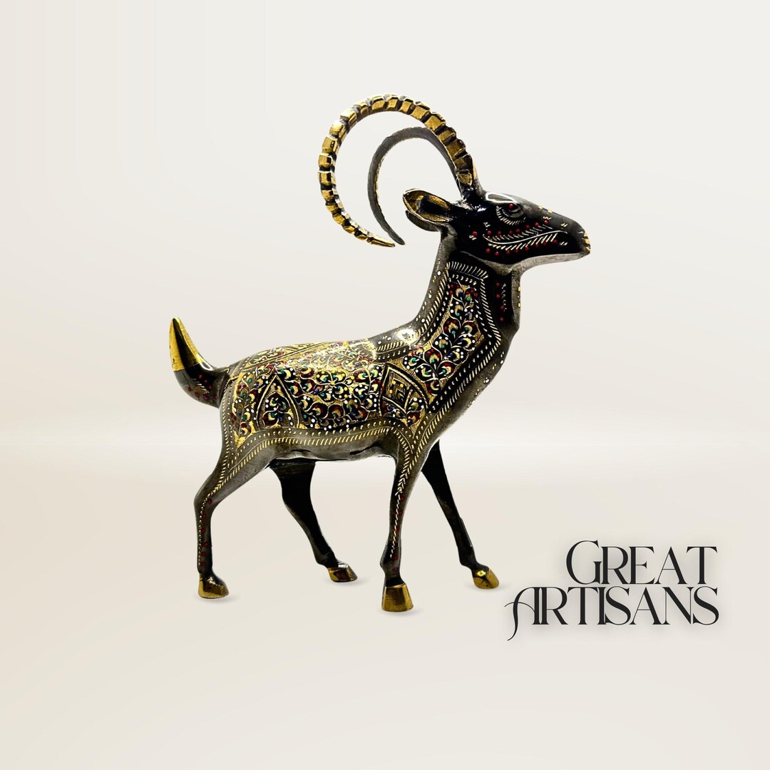Brass Goat Figurine. Hand Carving Standing Markhor Statue - Etsy