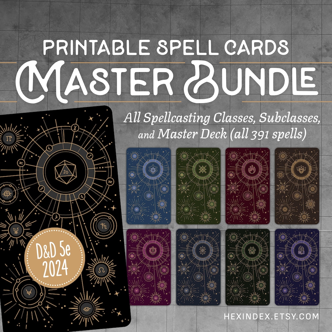 Master Spell Card Bundle - D&D 5e 2024 (5.5) (printable) - Etsy