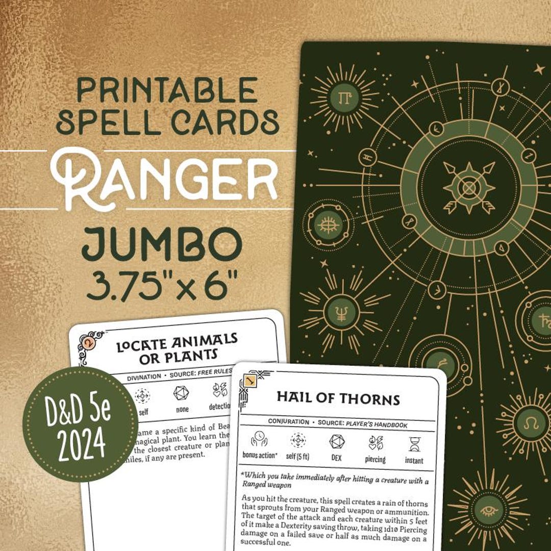 Jumbo Ranger Spell Cards for D&D 5e 2024 printable - Etsy UK