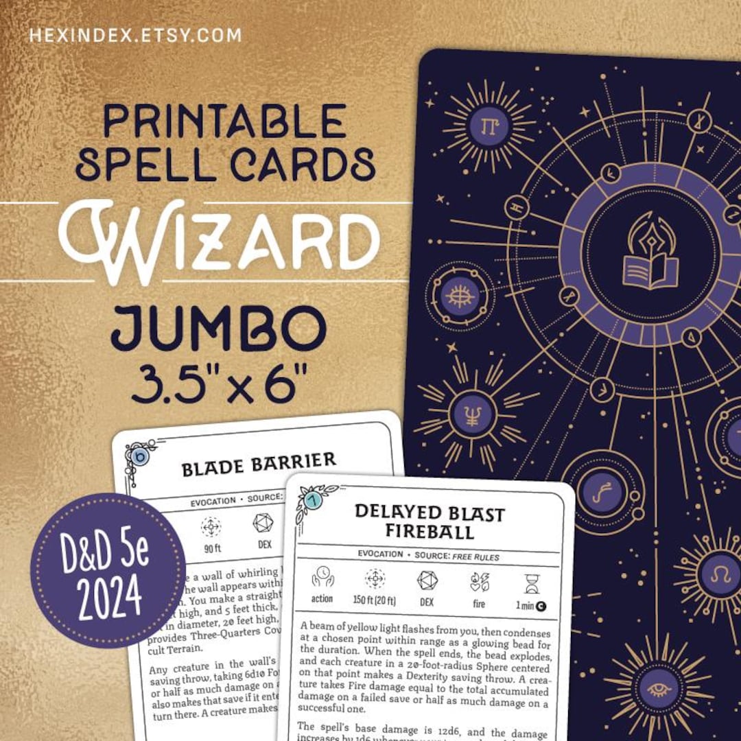 Jumbo Wizard Spell Cards for D&D 5e 2024 (5.5) (printable) - Etsy UK