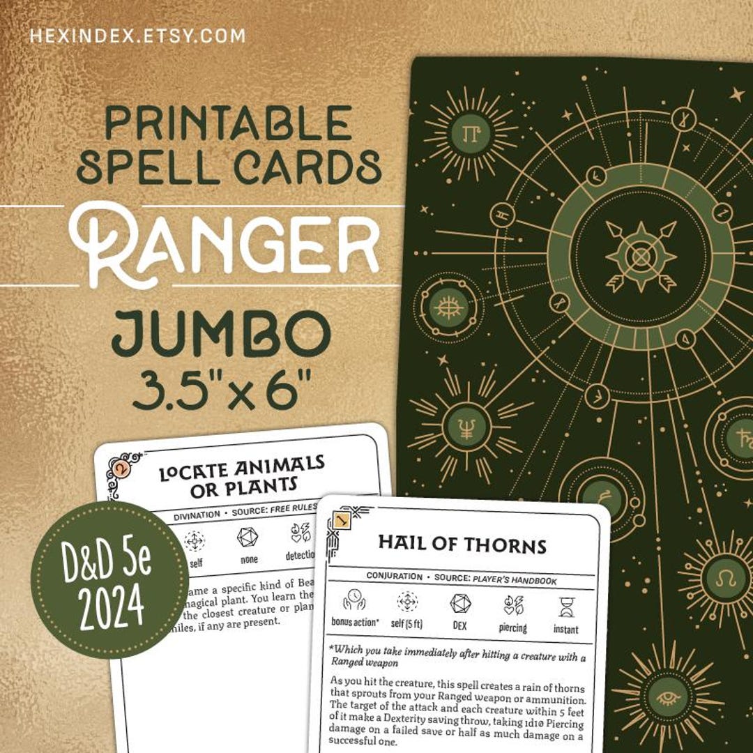 Jumbo Ranger Spell Cards for D&D 5e 2024 (5.5) (printable) - Etsy