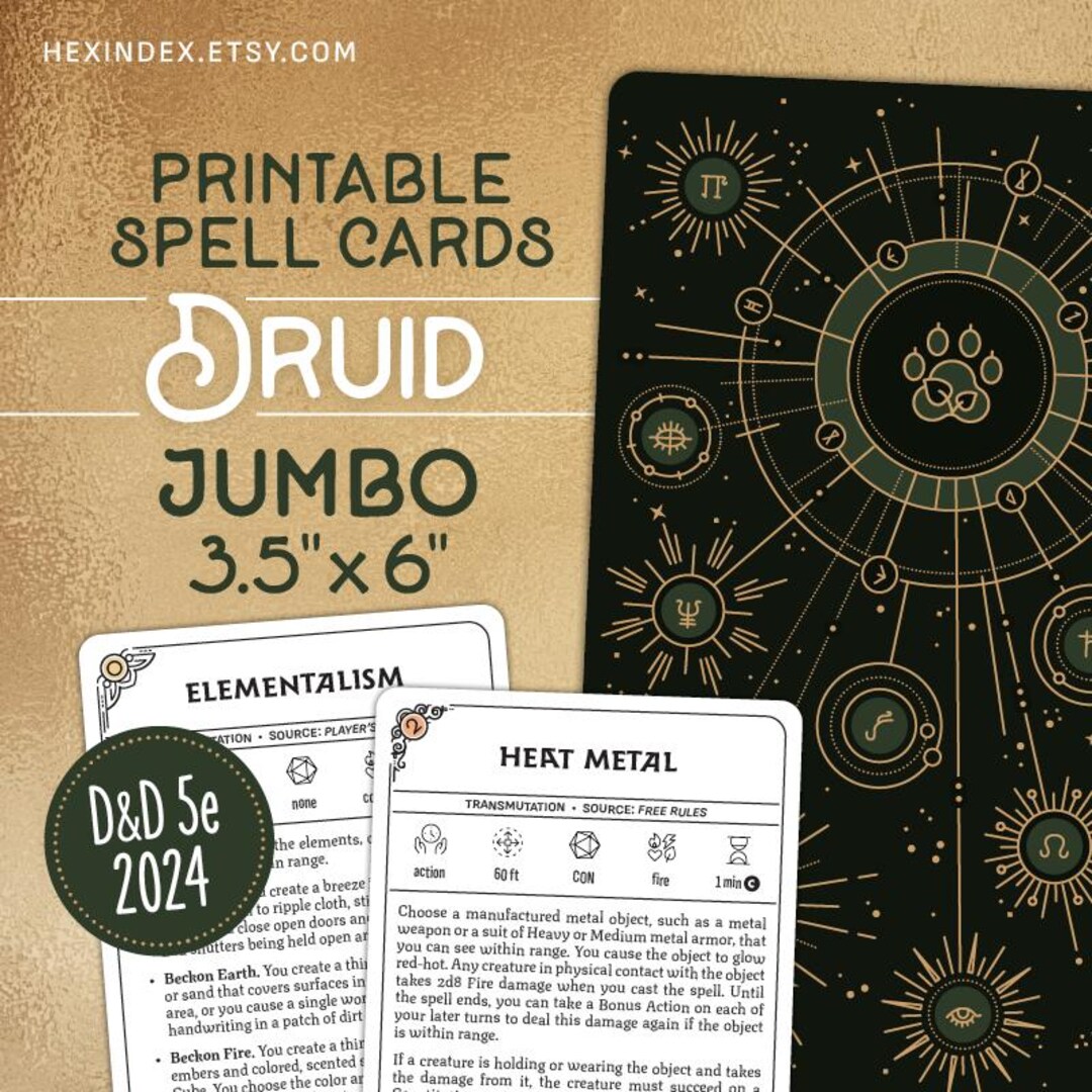 Jumbo Druid Spell Cards for D&D 5e 2024 (5.5) (printable) - Etsy