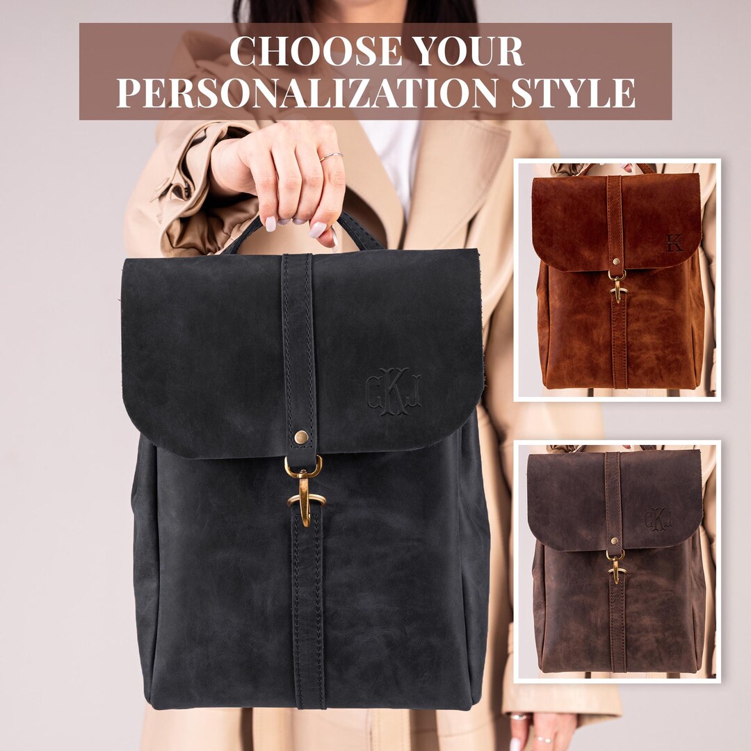 Modern Leather Backpack for Women, Soft Structured Daypack With Buckle Closure, Minimalist ...