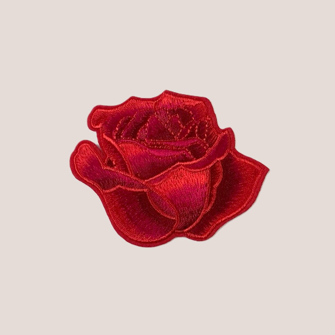 Rose Iron-on Embroidered Patch, Red Floral Full Embroidered Badge ...