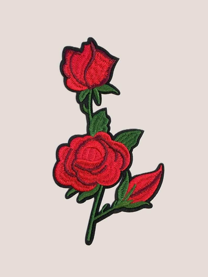 Rose Iron-on Embroidered Patch, Red Floral Full Embroidered Badge ...