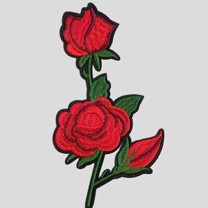 Rose Iron-on Embroidered Patch, Red Floral Full Embroidered Badge ...