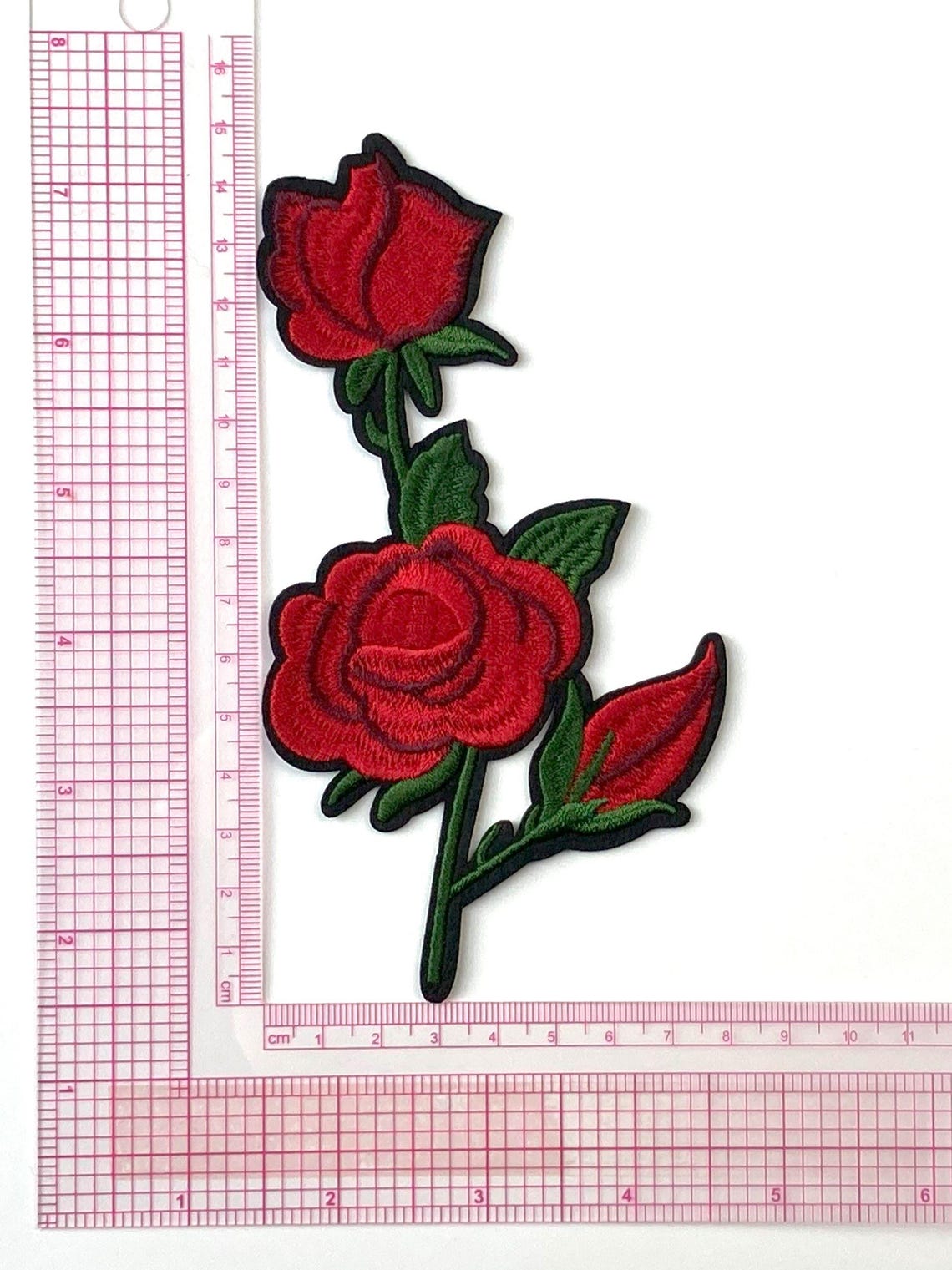 Rose Iron-on Embroidered Patch, Red Floral Full Embroidered Badge ...