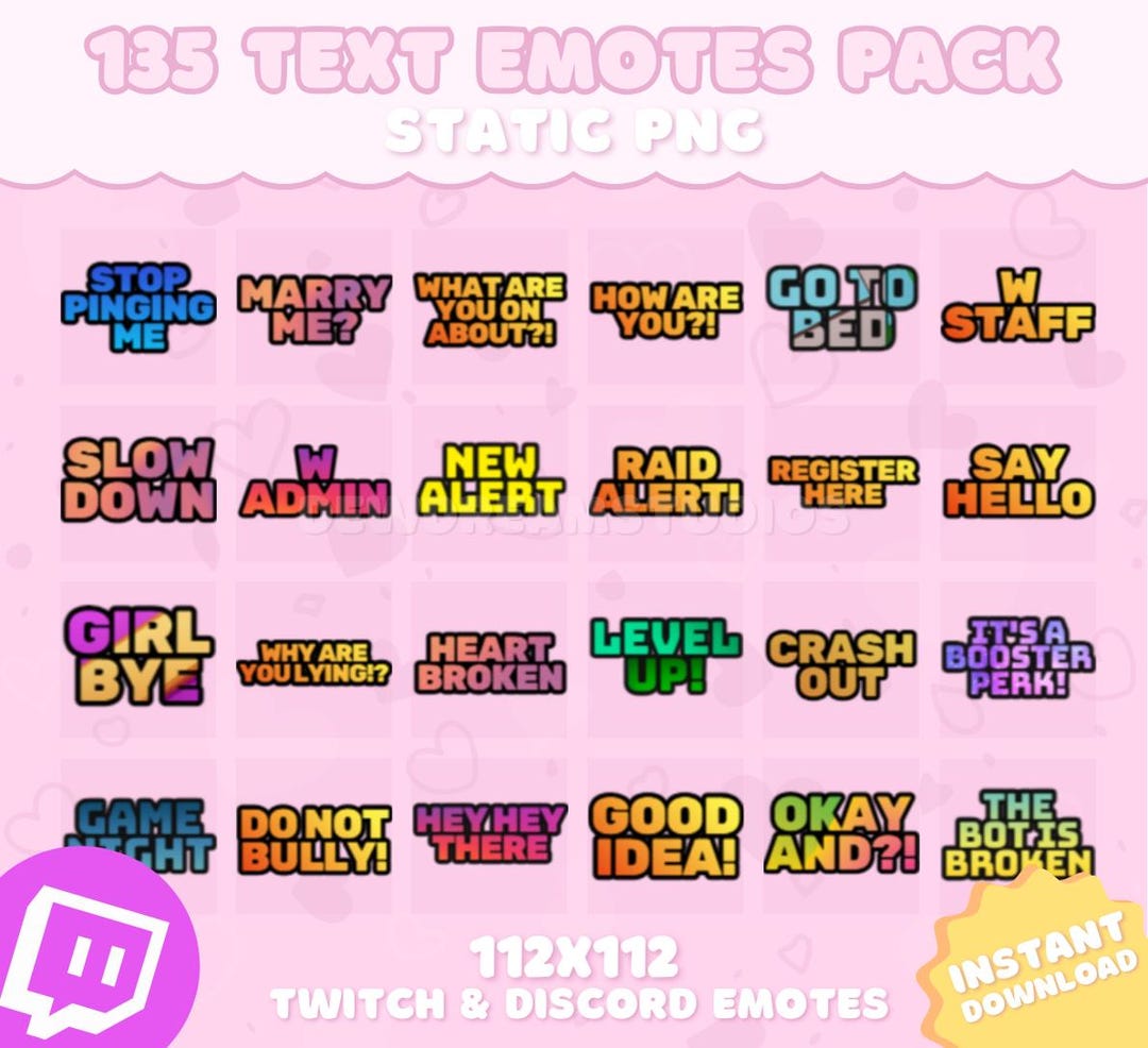 135 Text Emotes Pack for Twitch, Youtube, Discord, Kick | Funny ...