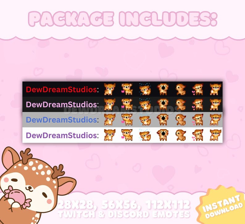 15 Animated Deer Emotes Pack for Twitch, Youtube, Discord, Kick | Cute ...