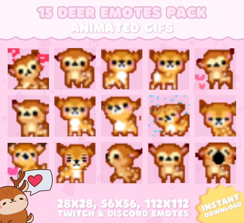 15 Animated Deer Emotes Pack for Twitch, Youtube, Discord, Kick | Cute ...