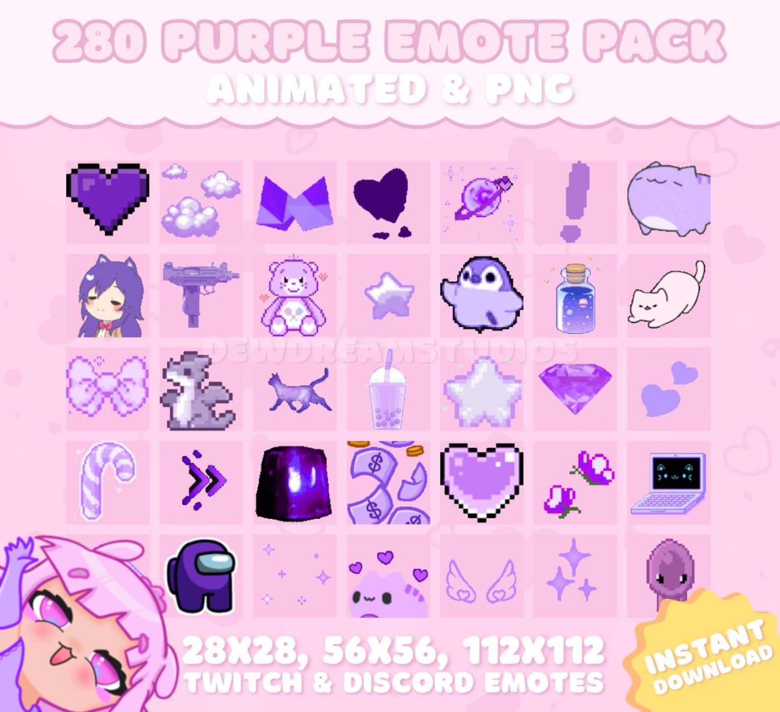 280 Purple Emotes Pack for Twitch, Youtube, Discord, Kick | Kawaii ...