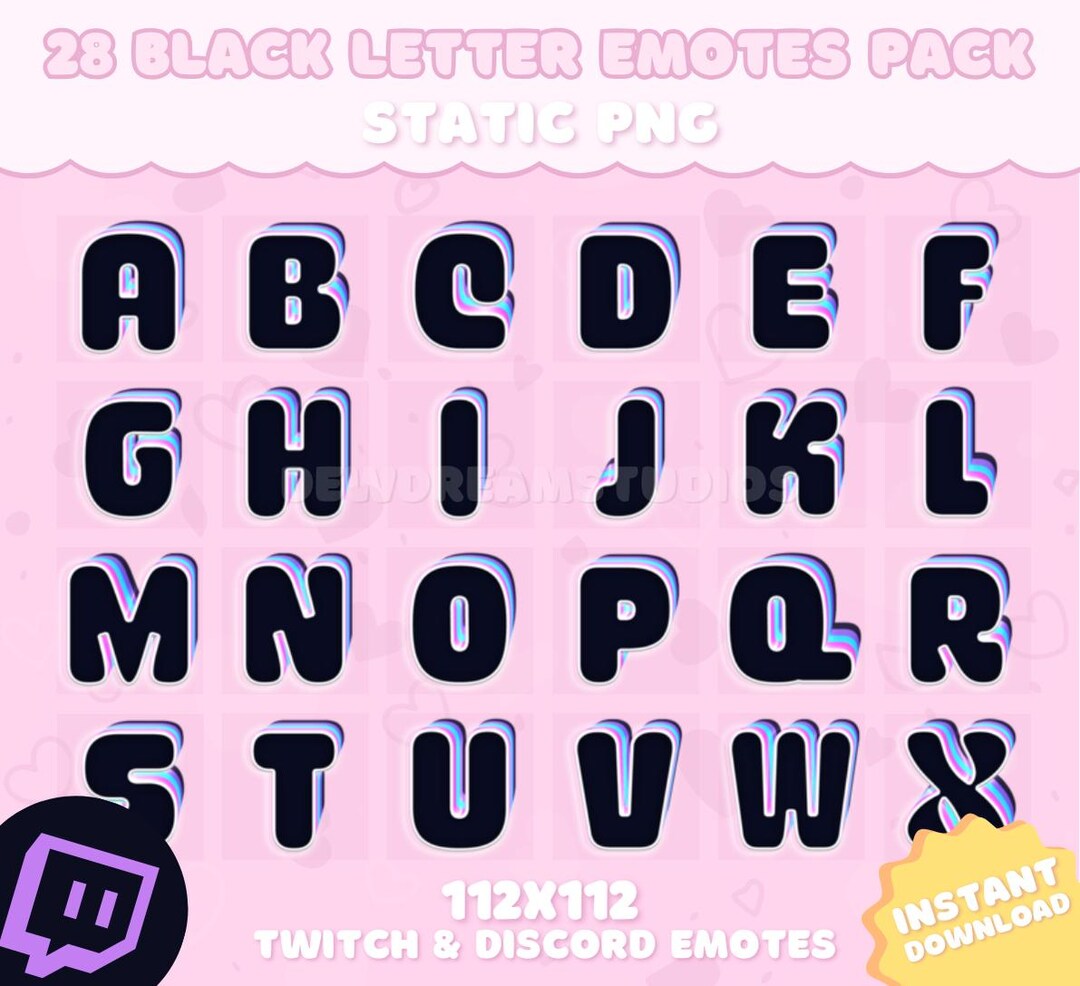28 Black Letter Emotes Pack for Twitch, Youtube, Discord, Kick | Twitch ...