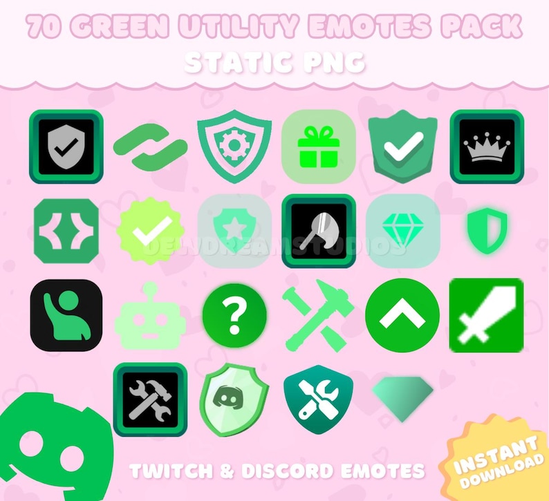 70 Green Utility Emotes Pack for Twitch, Youtube, Discord, Kick ...