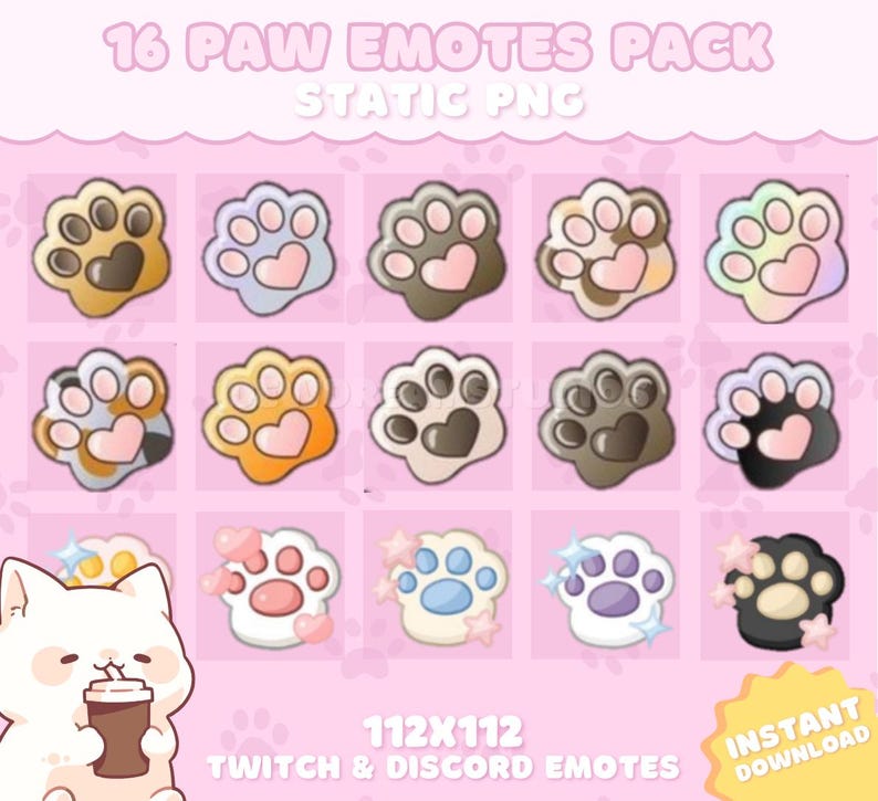 16 Paw Emotes Pack for Twitch, Youtube, Discord, Kick | Cute Cat Paw ...