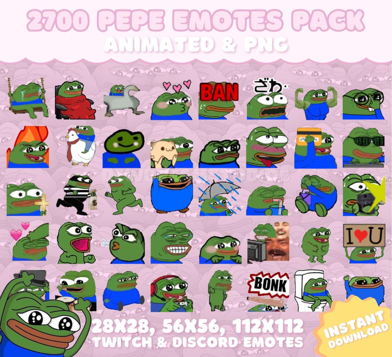 2700 Animated Pepe Emotes Pack for Twitch, Youtube, Discord, Kick ...
