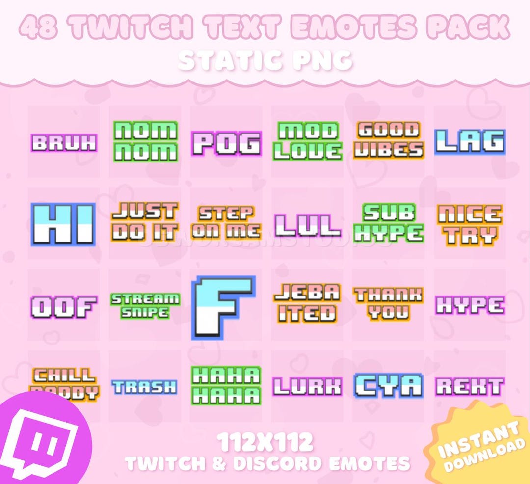 48 Twitch Text Emotes Pack for Twitch, Youtube, Discord, Kick | Funny ...