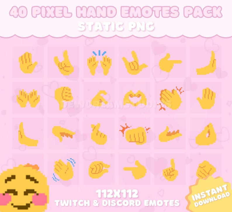 40 Pixel Hands Emotes Pack for Twitch, Youtube, Discord, Kick | Cute ...