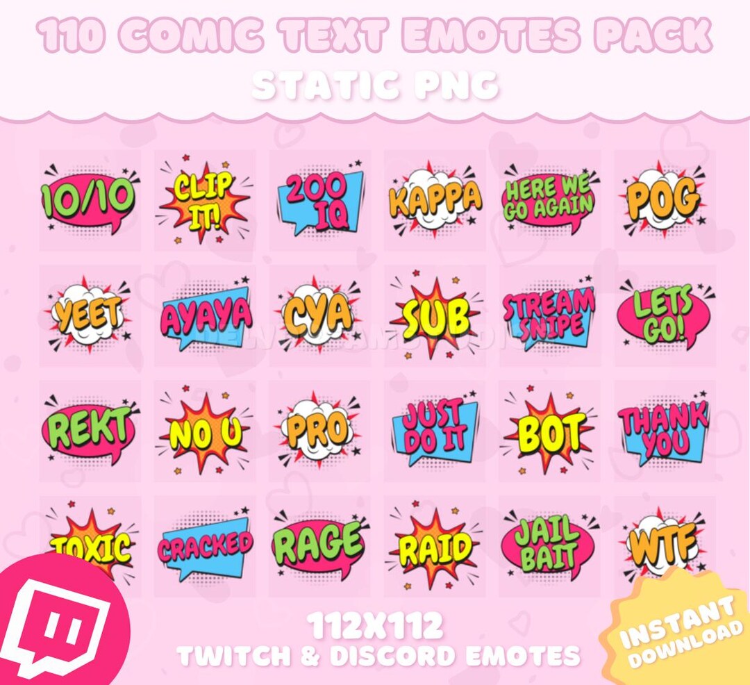 110 Comic Text Pack for Twitch, Youtube, Discord, Kick | Chat & Utility ...