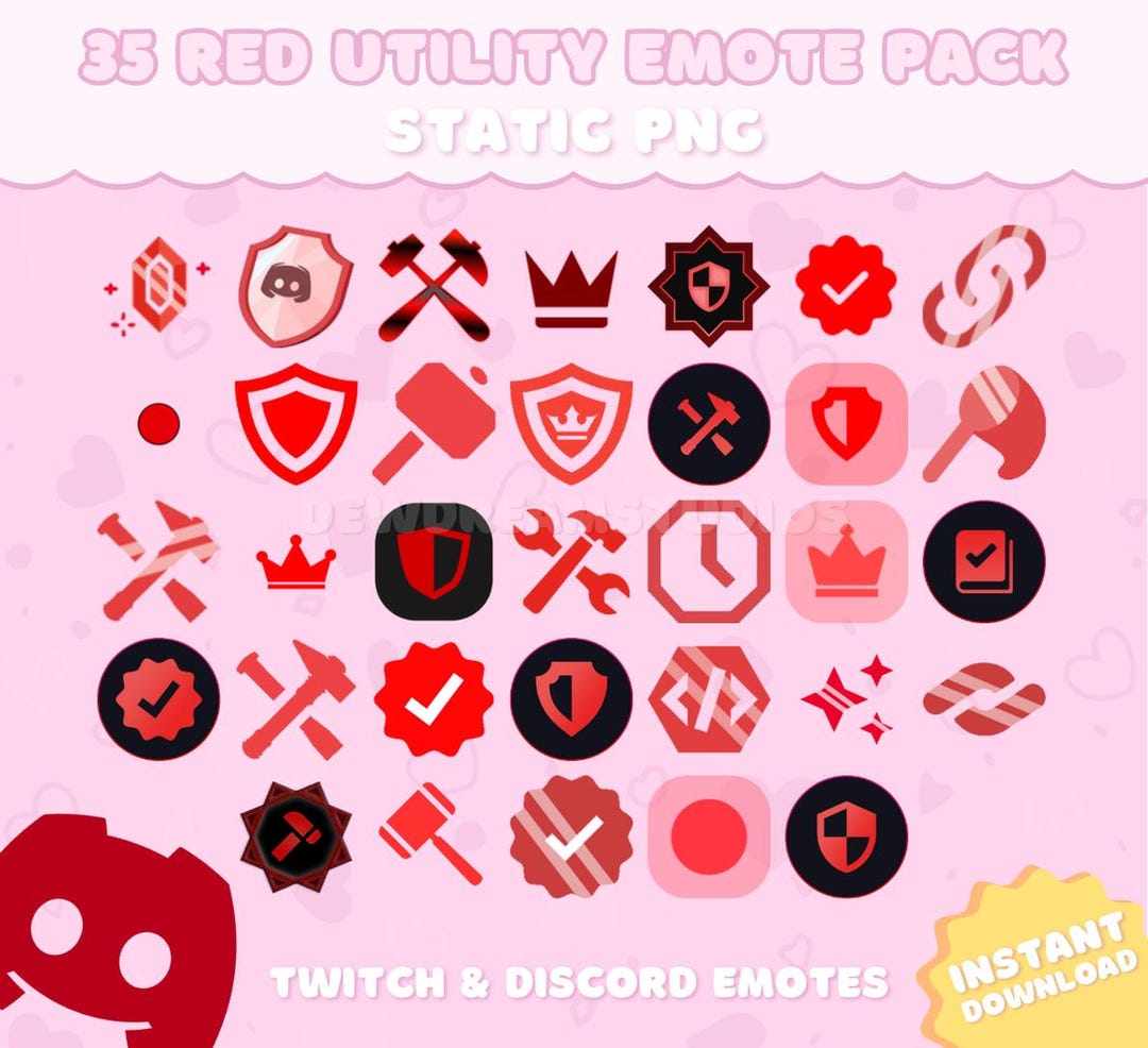 35 Red Utility Emotes Pack for Twitch, Youtube, Discord, Kick | Kawaii ...