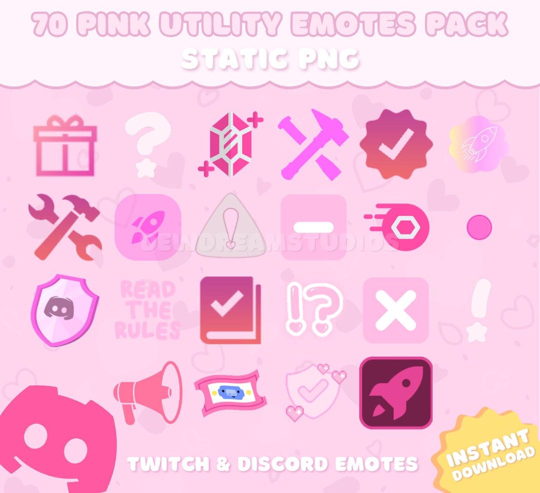 70 Pink Utility Emotes Pack for Twitch, Youtube, Discord, Kick | Kawaii ...