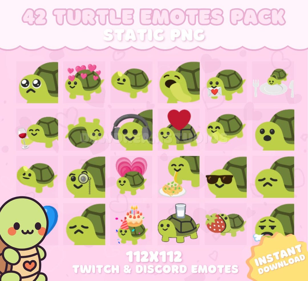 42 Turtle Emotes Pack for Twitch, Youtube, Discord, Kick | Cute Turtle ...