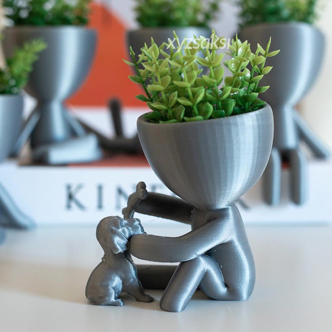 Humanoid Pots With Dog, Indoor Pot Doge Dog Planter Sitting People 3D ...