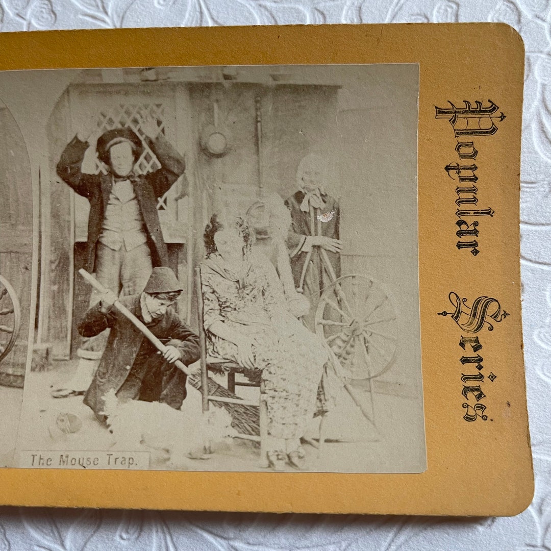 VTG Stereoview Card - the Mouse Trap - People Trying to Catch A Mouse ...
