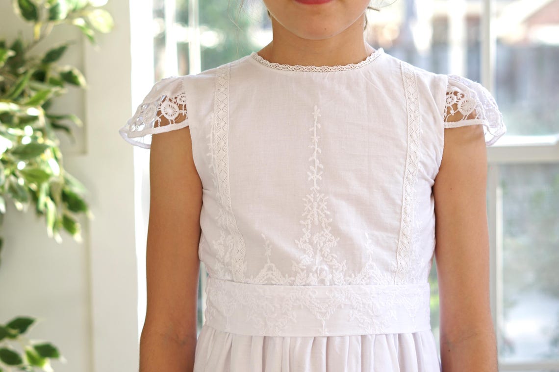 Handmade Embroidered Cotton First Communion Dress, Matching Bag, Size 8 ...