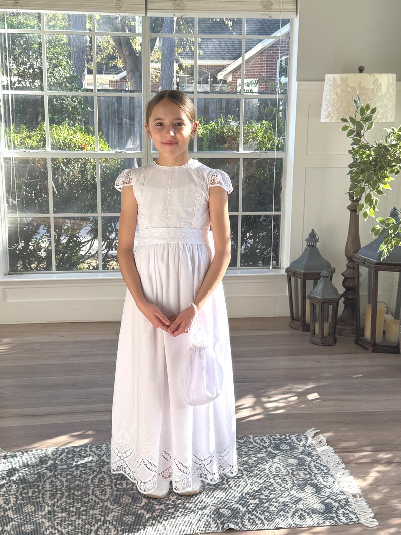 Handmade Embroidered Cotton First Communion Dress, Matching Bag, Size 8 ...