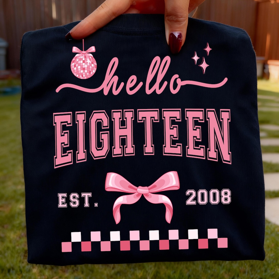 Hello Eighteen Est. 2008 PNG, Girls Birthday Party PNG, Coquette Bow ...
