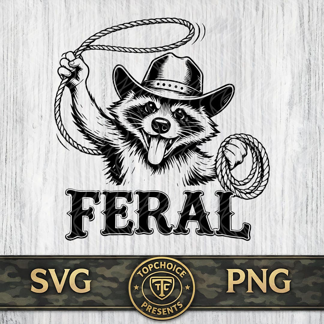 Feral Raccoon SVG PNG, Cowboy Raccoon Lasso Western Design, Trash Panda ...