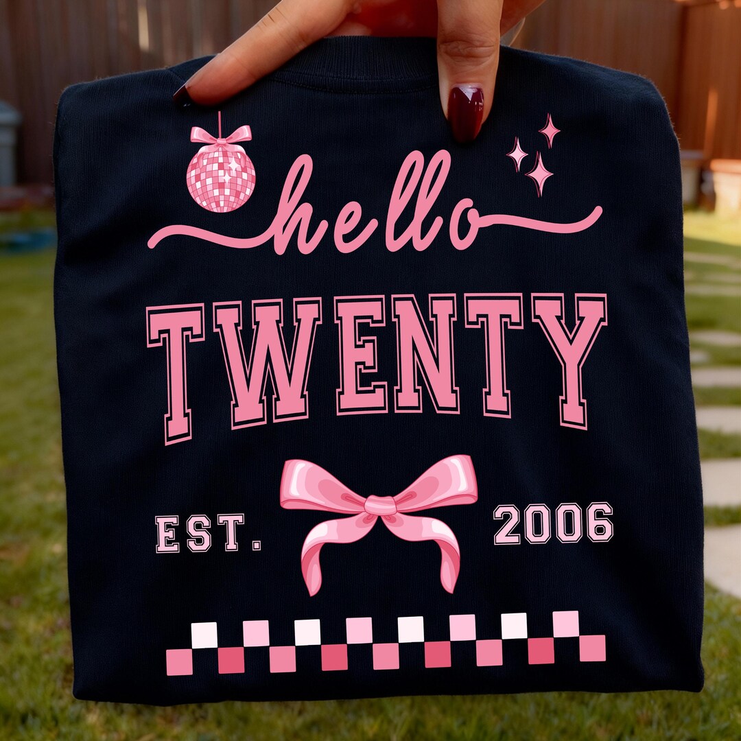Hello Twenty Est. 2006 PNG, Girls Birthday Party PNG, Coquette Bow 20th ...