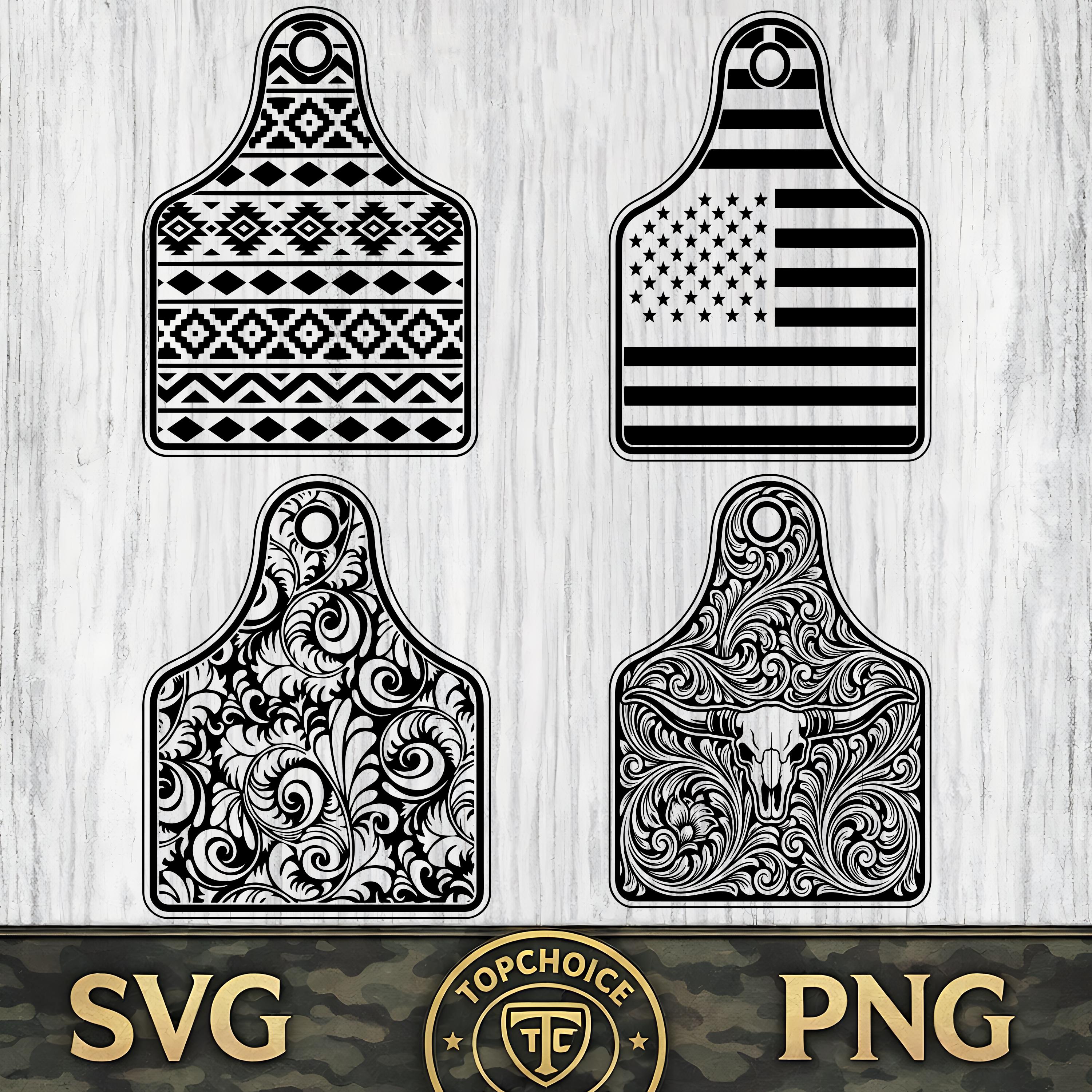 Ear Tag SVG Bundle | Western Tooled Leather Cow Tag | Longhorn PNG ...