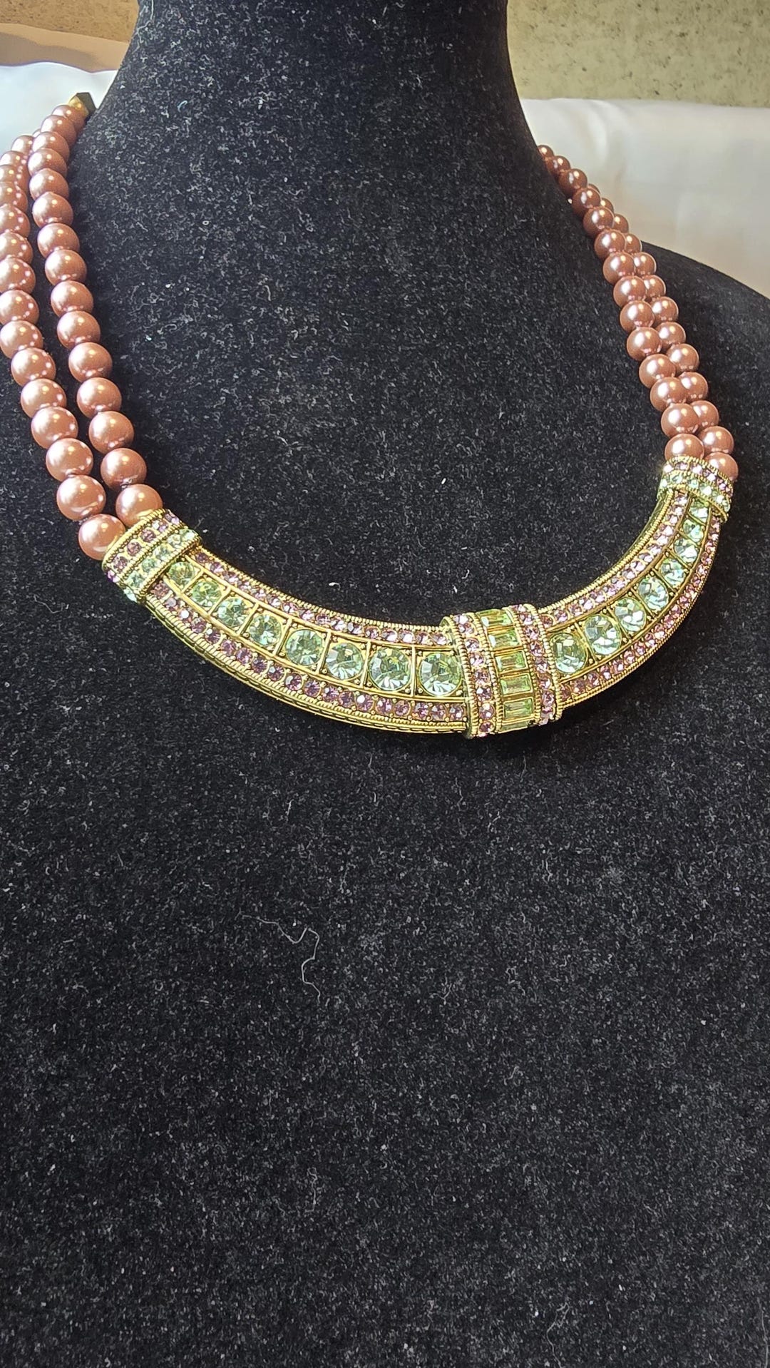 Heidi Daus ART DECO Elegant Pink Pearl and Green Choker Necklace - Etsy