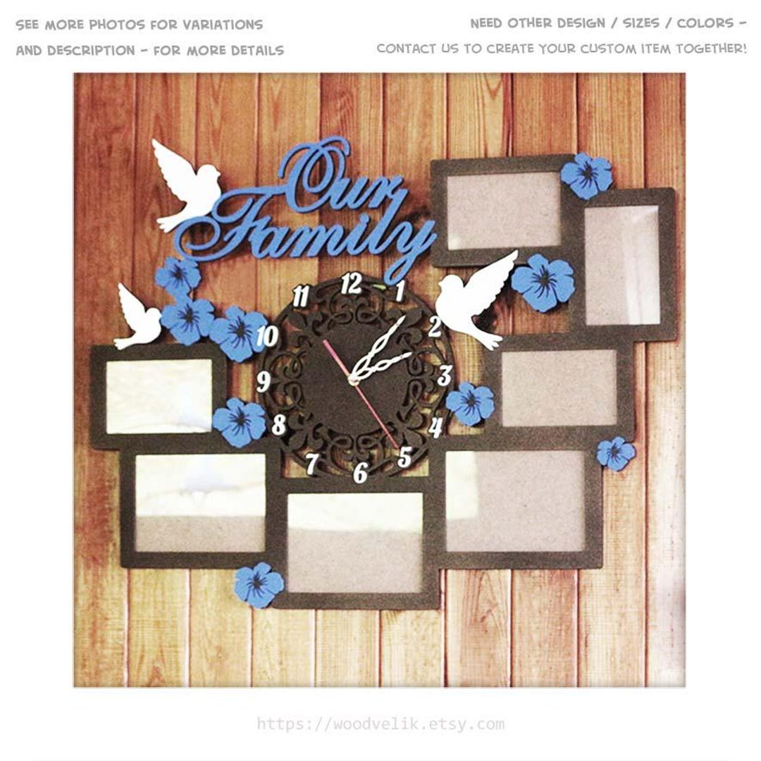 Personalized Photo Wall Clock – Wooden Family Picture Frame Clock ...