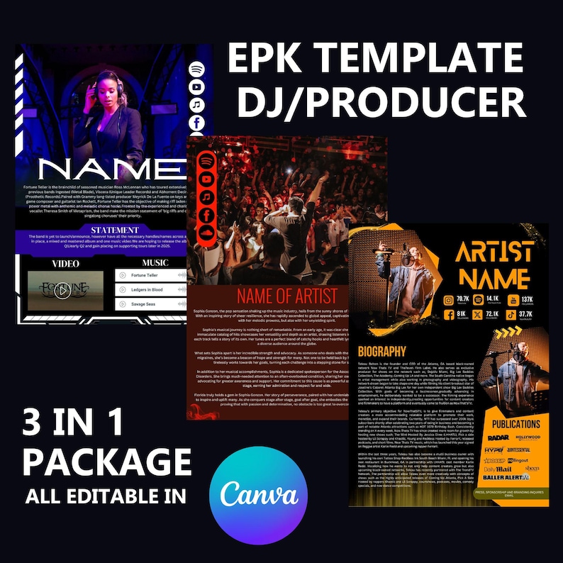 Electronic Press Kit Bundle (3 Templates) | Instant Download EPK for ...
