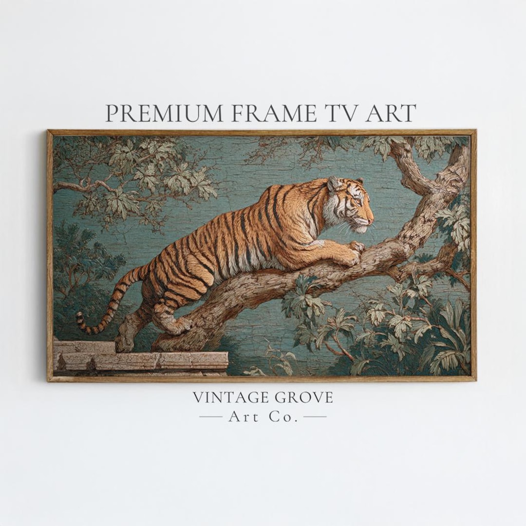 Samsung Frame TV Art | Tiger Wall Art | Vintage Oil Painting | Tiger ...