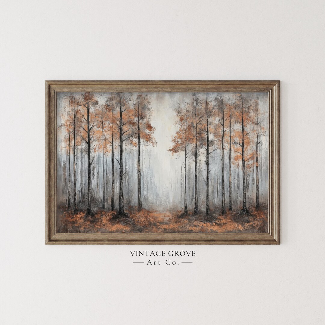 Moody Autumn Forest Pathway Print, Vintage Oil Painting, Neutral Wall ...