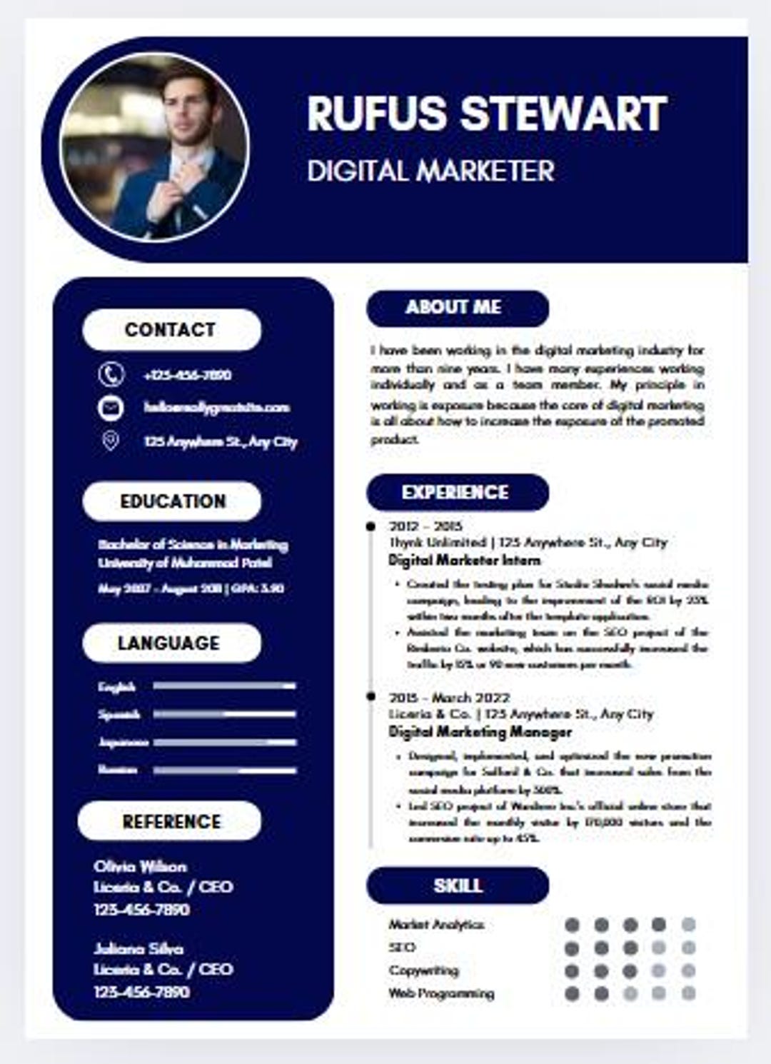 Blue Professional Resume and Cover Letter Template | Editable in Canva ...