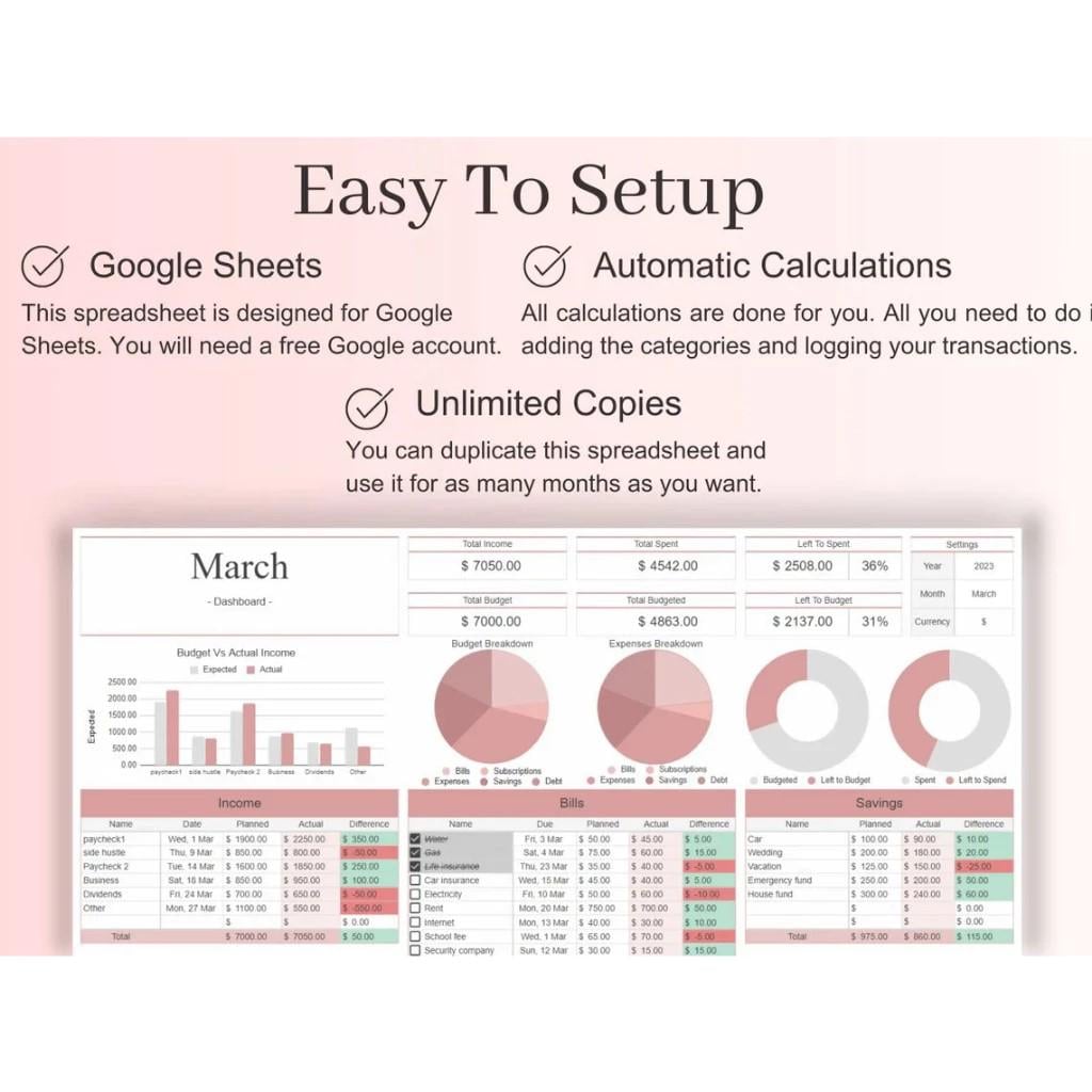 Monthly Budget Spreadsheet | Digital Budget Planner| Personal Finances ...