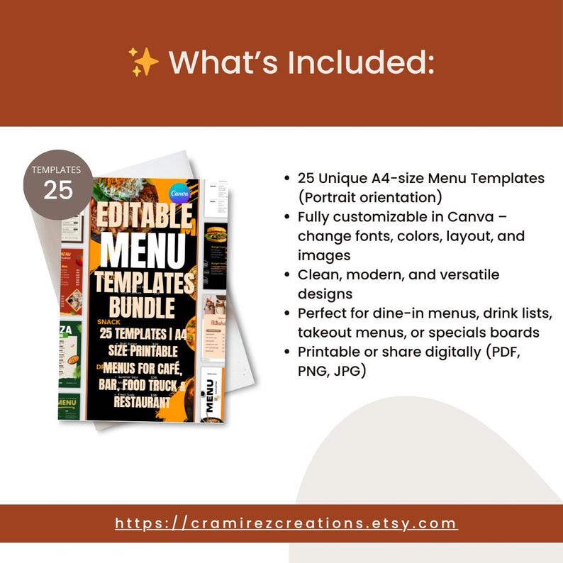 Restaurant Menu Business Template Bundle – 25 Editable Canva Designs ...
