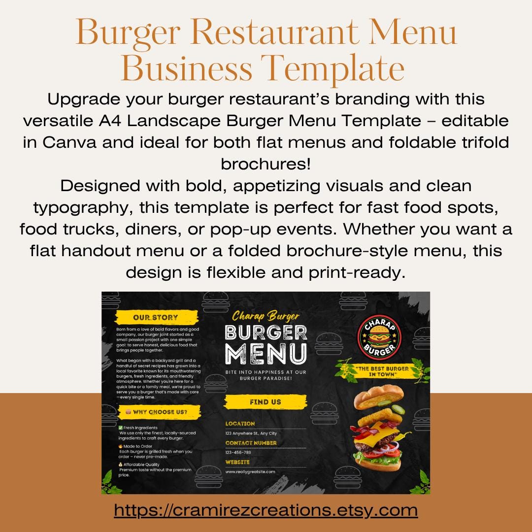 Burger Menu | Restaurant Menu & Trifold Brochure Design | Printable ...
