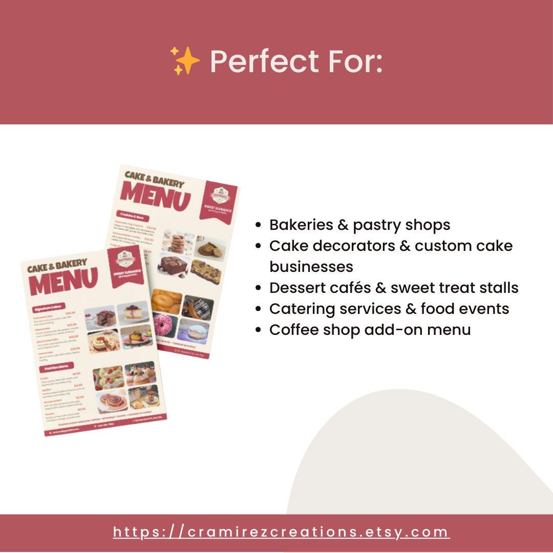 Editable Cake and Bakery Menu Template | Two Page Sweets Menu Template ...