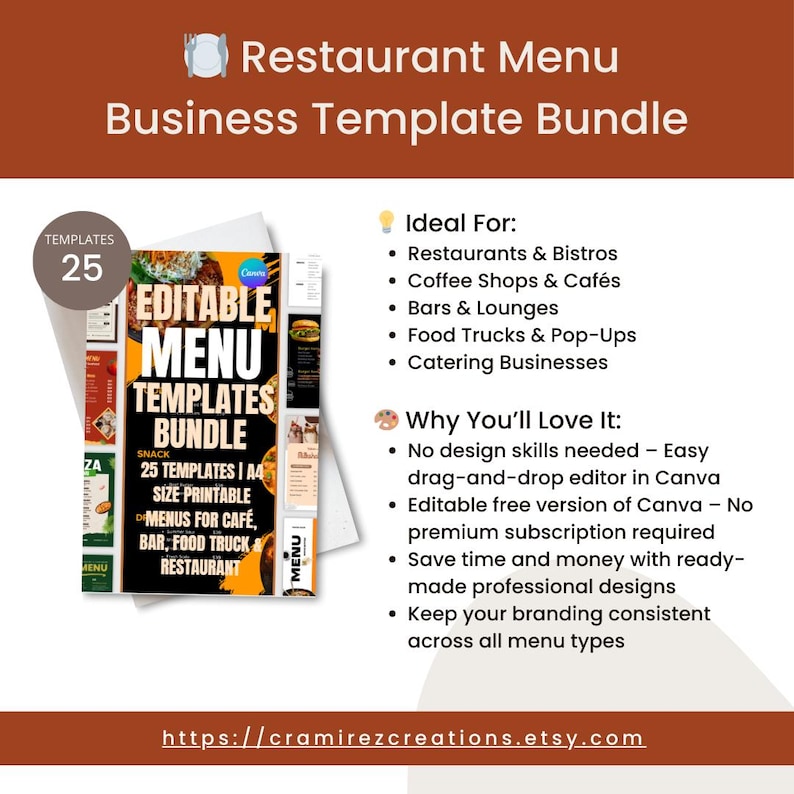 Restaurant Menu Business Template Bundle – 25 Editable Canva Designs ...