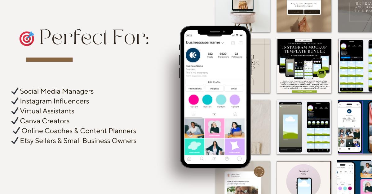 Instagram Profile Mockup Templates: Canva Editable Social Media Planner ...