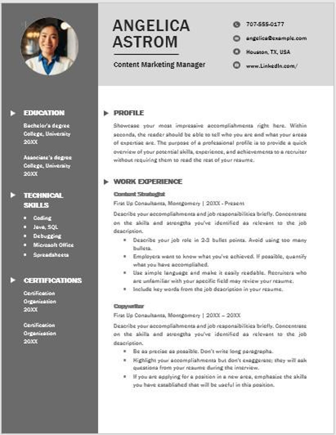 Professional Resume Template | Modern Minimalist CV Template | One Page ...